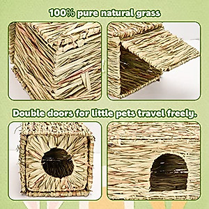 Grass House for Rabbits (1pc) and Grass mat for Rabbit Bunny(2pcs) Sangle Sopffy, Hand Woven Straw Hut, Small Animal Cages Hay Mat for Guinea Pig Parrot Rabbit Bunny Hamster Chinchilla Squirrel…