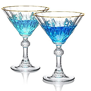 ROXBURGH Gold Rim Martini Glasses, Lead-Free Crystal Coupe Glass Set of 2, Vintage Classic Design Coupe Cocktail Glass, Crystal Champagne Glasses, Martini Glass set for Bar, Fancy Birthday Gifts