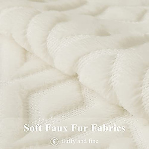 Pallene Soft Faux Fur Throw Pillow Covers 18x18 - Plush Short Wool Velvet Decorative Pillow Covers - Couch Sofa Pillow Covers for Living Room - with 3D Diamond Pattern - Set of 2 - Cream White