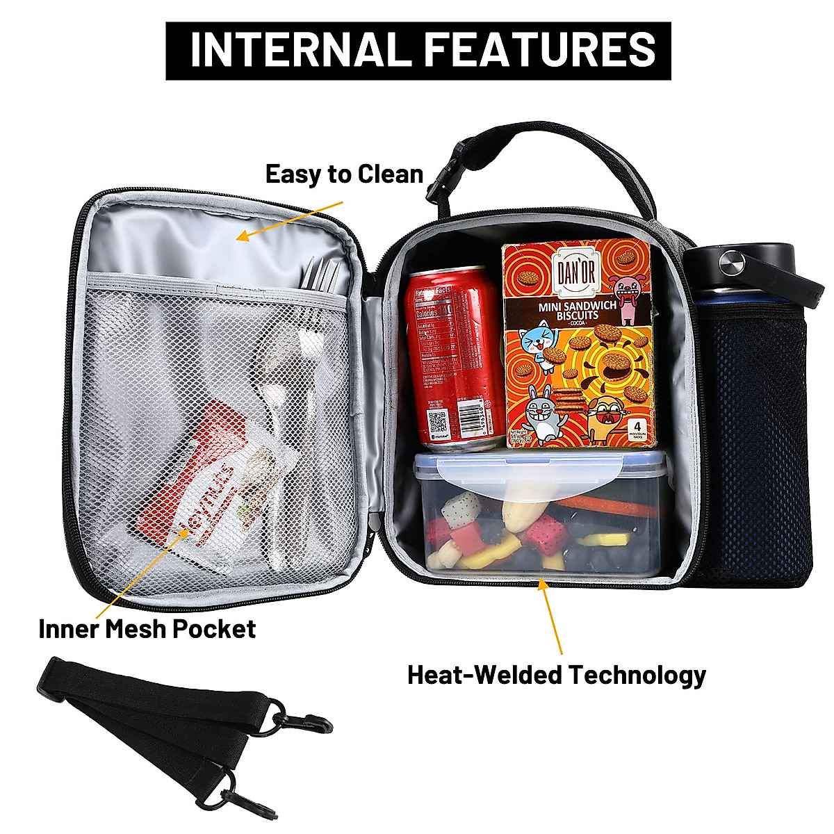 MIER Expandable Lunch Bag Insulated Lunch Box for Men to Work Travel Portable Lunchbox Bags with Shoulder Strap and Water Bottle Holder, Grey