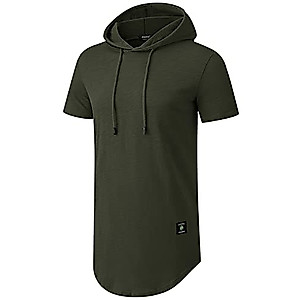 Aiyino Men's Short Sleeve Athletic Hoodies Sport Sweatshirt Solid Color Fashion Pullover 2XL Army Green