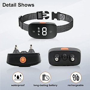 Anti Dog Bark Collar, Training & Behavior Aids, Ipx6 Waterproof and Rechargeable Smart Electric No Bark Collar with Adjustable Sensitivity for Large Medium Small Dogs