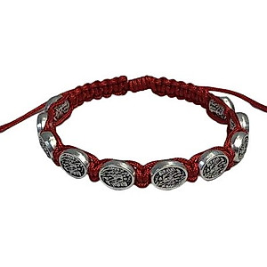 20th Street Products Saint Michael- Red- Slipknot Adjustable Bracelet plus The Life and Prayers of Saint Michael The Archangel book and Saint Michael Laminated Prayer Card