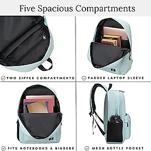 Fenrici Backpack for Teen Girls, Boys, Aesthetic Kids' Bookbags for School or Travel with Padded Laptop Compartment, Sage Green