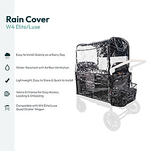 WONDERFOLD Stroller Rain Cover Made with Premium, Lightweight Transparent Sheet Featuring Small Ventilation Holes and Easy Access Hook-and-Loop Entrance (Fits Only W4 Elite/Luxe)