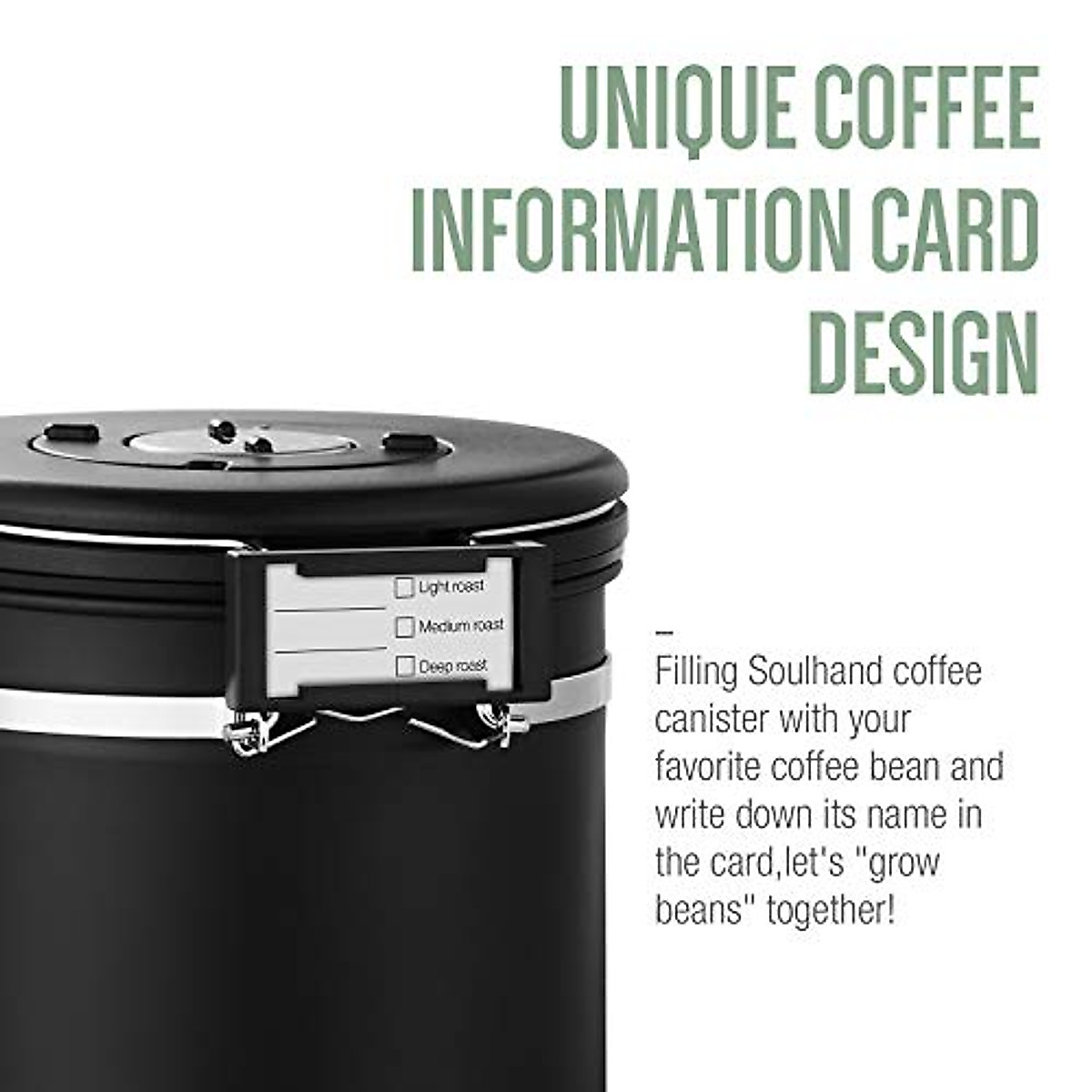 Soulhand Coffee Canister, Stainless Steel Airtight Coffee Storage Container with Scoop, Date Tracker and Information Card, Coffee Canister Coffee Accessories for Beans, Sugar and Tea-22oz/660g(Black)