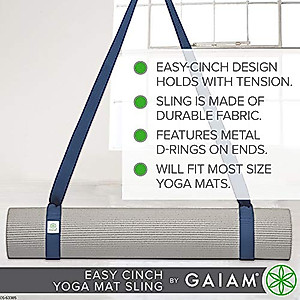 Gaiam Easy-Cinch Yoga Mat Sling, Navy, 1 Count (Mat Not Included)