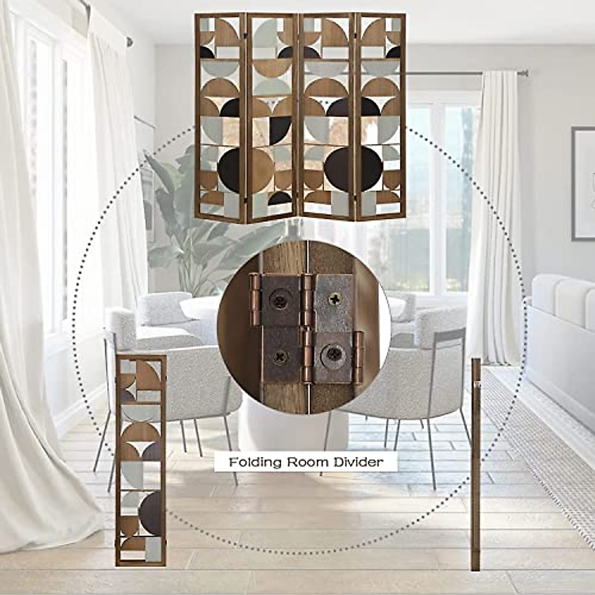 ECOMEX 4 Panel Room Divider,Freestanding Folding Room Divider Screen, Cutout Room Divider Wall, Room Dividers and Room Partition for Home Office（Classic Color）