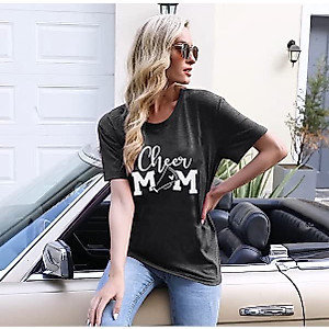 SUPEYA Cheer Mom Shirt for Women Mom Letter Printed T Shirts Casual Short Sleeve Tee Tops Dark Grey