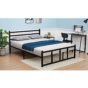 GreenForest Full Size Bed Frame with Headboard and Footboard Heavy Duty Supports Mattress Foundation, No Box Spring Needed, Black