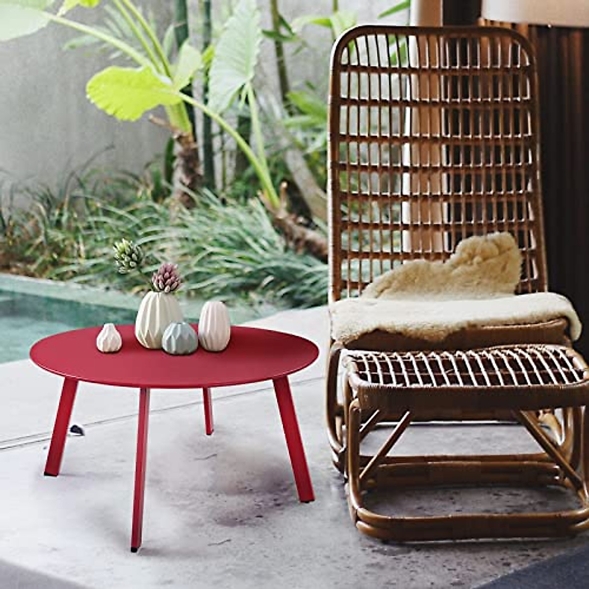 Grand patio Round Steel Patio Coffee Table, Weather Resistant Outdoor Large Side Table, (Red, 1PC)