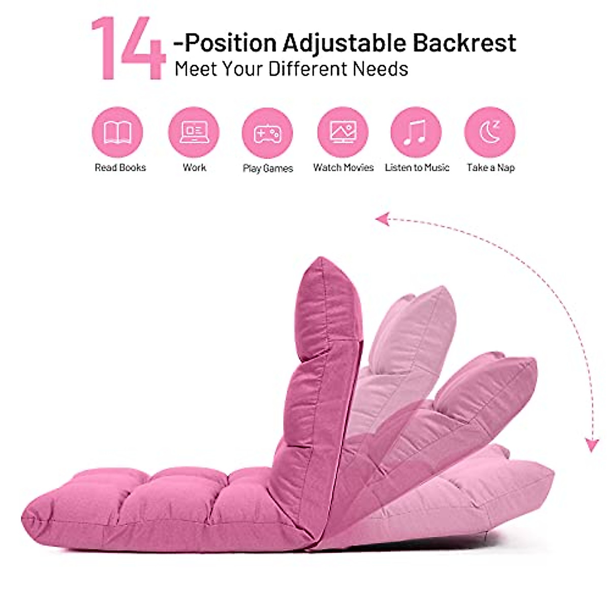 Giantex Floor Sofa Chair Video Gaming Chair with 14 Adjustable Position, Padded Back Support Floor Cushioned Seat, Folding Lazy Chair for Meditation, Reading, Watching, Living Room Recliner(Pink)