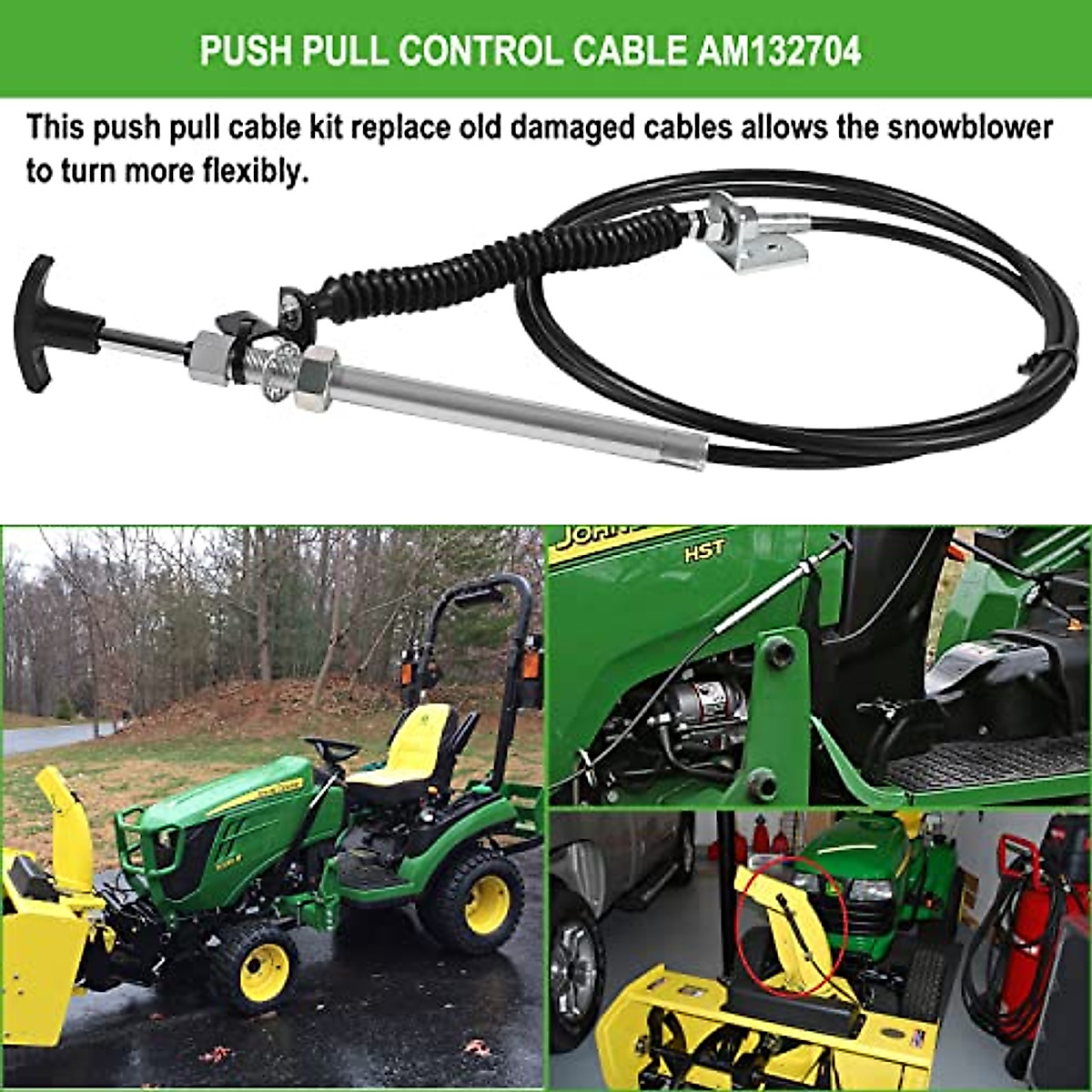 AM132704 Snowblower Remote Spout Cap Push Pull Control Cable Fit for John Deere Snow Thrower, Tractors, Snow Blower GX, LX, GT, 100 Series 245 260 265 285 335 345 425 445 455 X565 X475 X720 X724