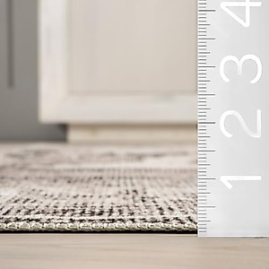 nuLOOM Gladys Machine Washable Vintage Medallion Ultra Thin Runner Rug, 2' 6" x 12', Light Grey