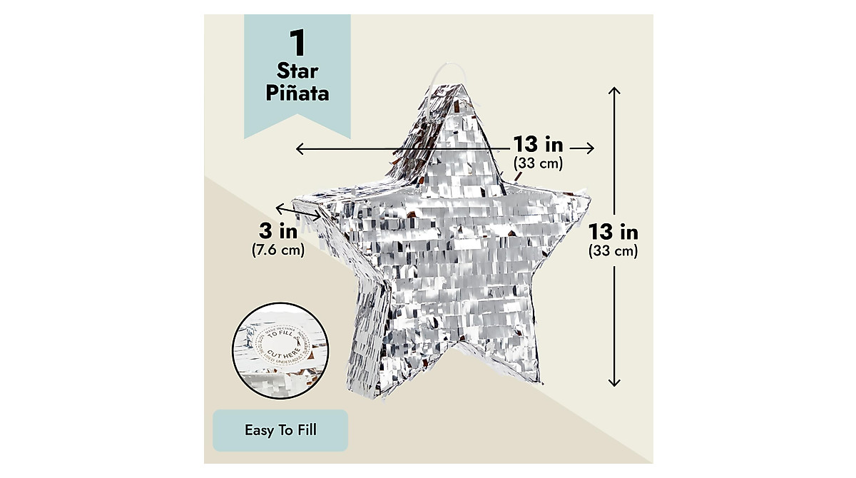 Silver Foil Star Pinata for Kids Birthday Parties