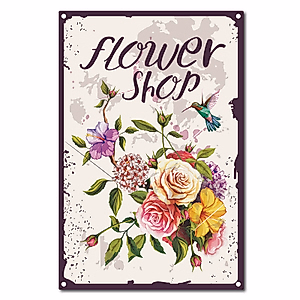 CREATCABIN Retro Vintage Tin Sign Flowers Shop Metal Wall Decor Decoration Art Mural for Home Garden Kitchen Bar Pub Living Room Office Garage Poster Plaque 12 x 8inch