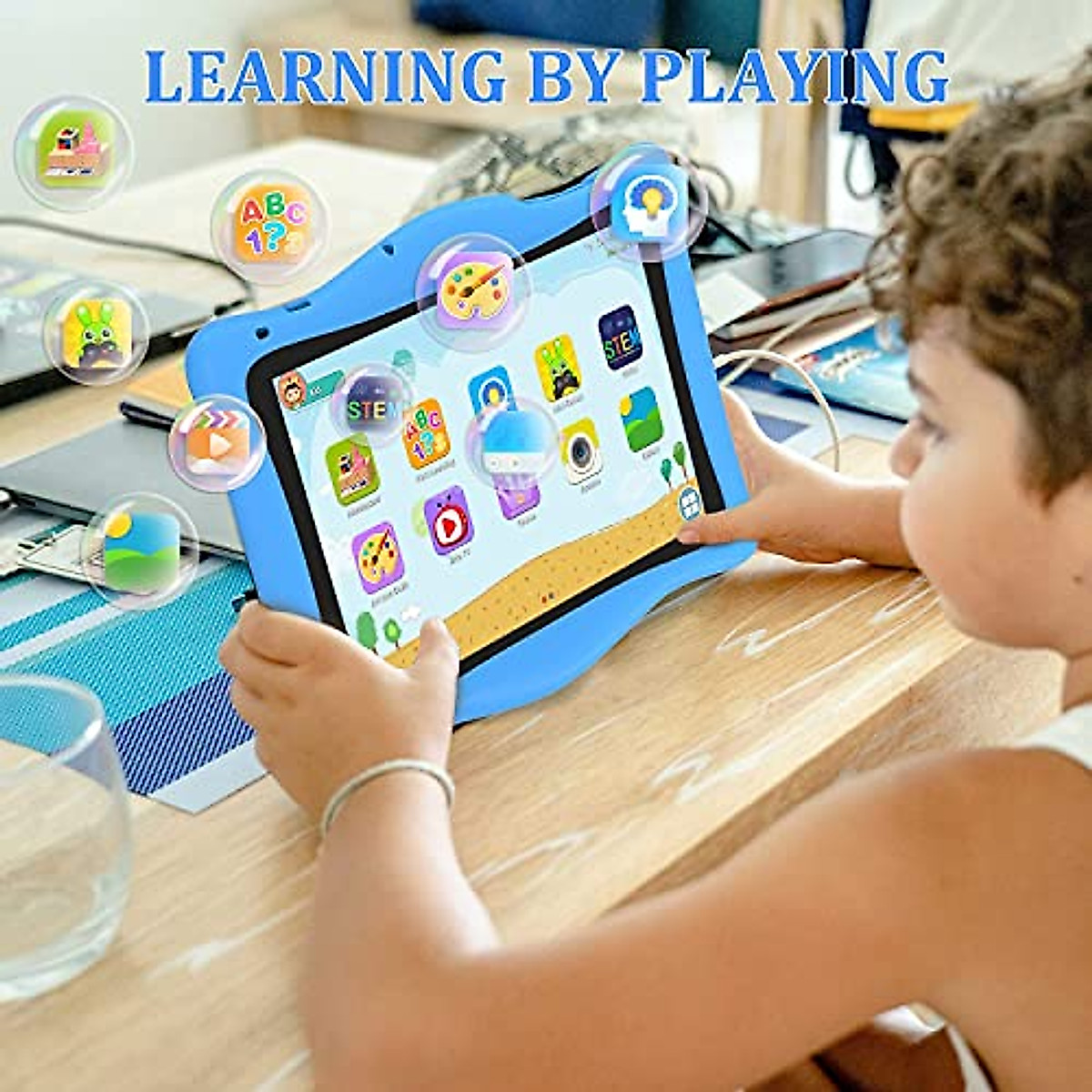 SGIN Android 12 Kids Tablet, 10 Inch Tablet for Kids, 2GB+32GB Toddlers Learning Tablet with Case, Parental Control, Games, Dual Camera, Bluetooth, WiFi(Blue)