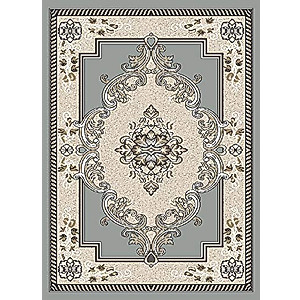 PlanetRugs Glamour Design 206 3D Hand Carved Traditional Rug Oriental Floral 7'9''x10'8'' Grey Beige