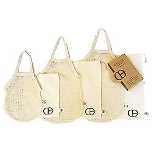 6 piece Set of Reusable Eco-Friendly 100% Cotton Muslin and Mesh Produce bags includes M, L, XL sizes