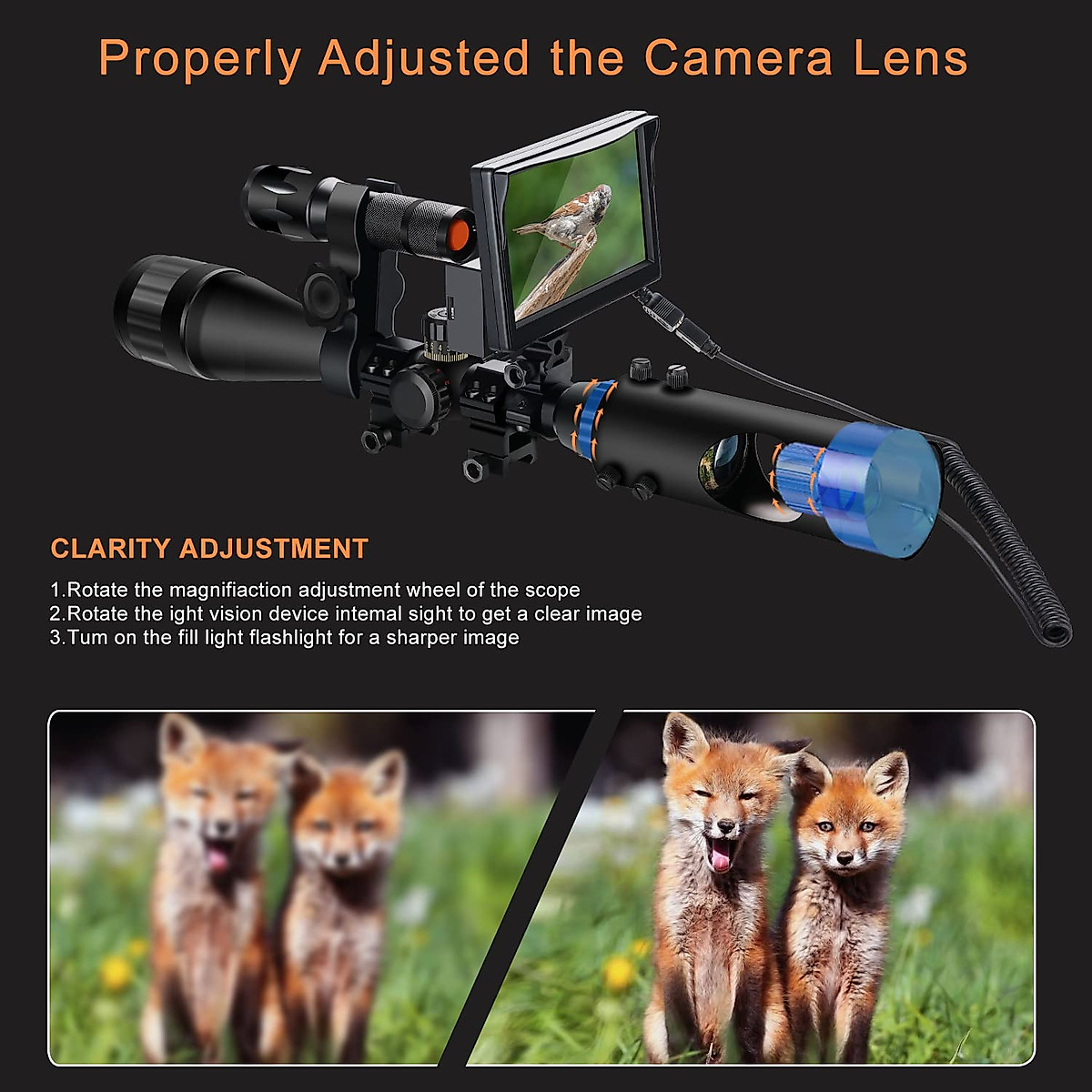 Nabila Night Vision Scope for riflescope,850nm IR,5" Portable Display Screen,for Riflescope at Night Hunting