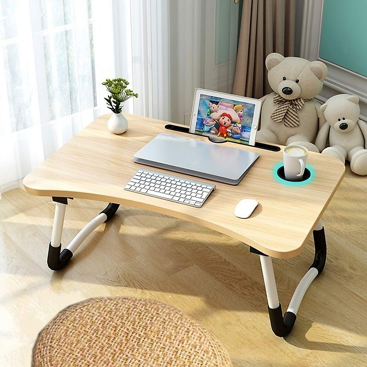 Laptop Desk Foldable Laptop Table Portable Laptop Bed Tray Table Notebook Stand Reading Holder with The Cup Slot for Eating Breakfast,Reading,Watching Movie on Bed/Couch (Burlywood)