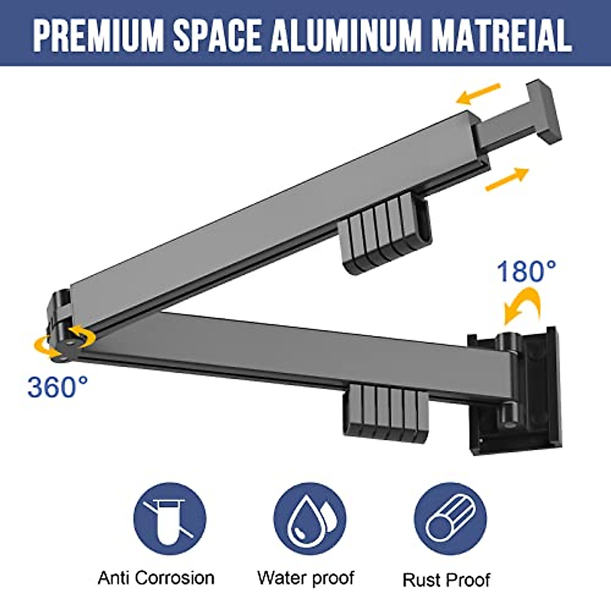 MIFXIN Retractable Clothes Drying Rack Laundry Wall Mounted Two-Fold Drying Rack Collapsible Clothes Hanger Folding Clothing Rack for Laundry Balcony (Black)