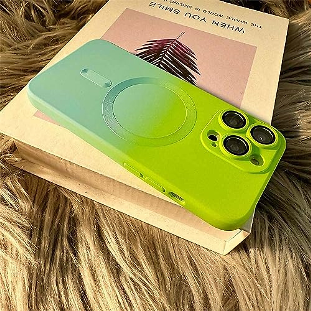 Faneiy for iPhone 13 Pro Max Case Magnetic Gradient Color Slim Silicone Soft Cute Phone Case with Full Camera Protector Shockproof Cover Green Blue
