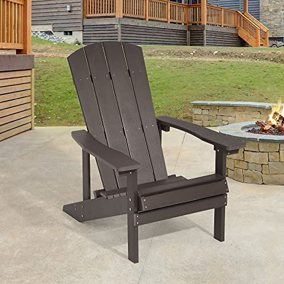 MISSBRELLA Plastic Adirondack Chairs Hips Material Looks Like Real Wood Weather Resistant for Patio Garden, Backyard, Patio and Indoors (Coffee)