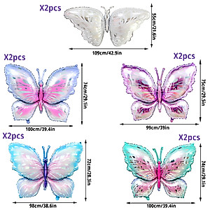 AEXHOT 10 PCS Butterfly Balloons, Gradient Giant Butterfly Foil Mylar Balloon Butterfly Birthday Decorations for Butterfly Theme Birthday Party Wedding Supplies (Purple, Blue,Green)