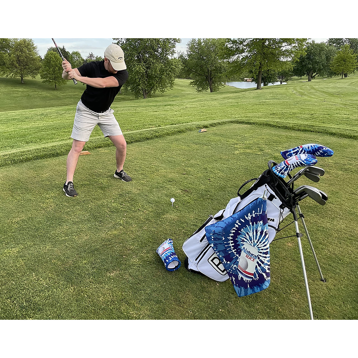 Natural Slice Blue Tie Dye Driver 460cc Club Headcover Handmade by BeeJos