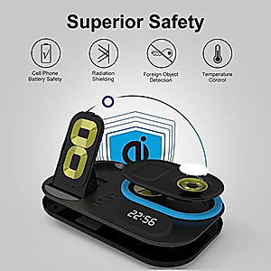 4 in 1 Wireless Charging Station with Digital Clock and Night Light, Wireless Charger Stand Compatible with iPhone 13/12, AirPods 3/2/pro, iWatch Series 7/6/5/SE/4/3/2/1, Samsung Galaxy etc(Black)