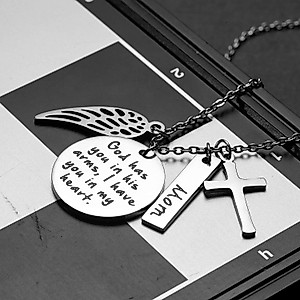 JoycuFF Memorial Gifts for Loss of Mom Necklace In Memory Sympathy Gifts for Daughter Loss of Mum Mama Mother Mom Mommy Remembrance Jewelry Cross Angel Wings Charm