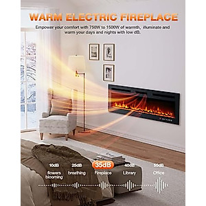 VISVEIL Electric Fireplace 60Inch,Realistic Flame Electric Fireplace Heater,Log Set/Crystal Flames 750-1500W with Timer Inserts/Wall Mounted/TV Stand Touch Screen & Remote for Living Room Easy Install