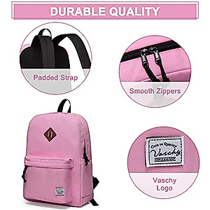 VASCHY School Backpack, Lightweight Water Repellent Backpack Men School Bag Women Children Boy Leisure for Girl School High School Teenagers College Business Travel, Pink, M, Backpacks Handbags