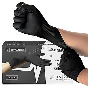 Disposable Black Nitrile Gloves X Small 200 Count - Extra Thick 4.5 Mil - Powder and Latex Free Rubber Gloves - Surgical Medical Exam Gloves - Food Safe Cooking Gloves