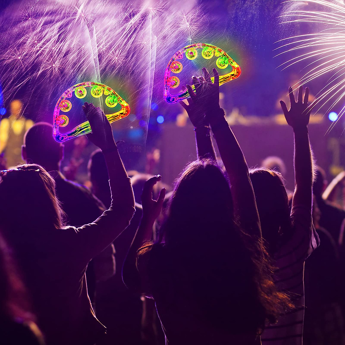 Aywewii LED Tambourine, Light Up Toys Handheld Musical Flashing Tamborine Autism Toys Party Supplies for Birthday Anniversaries Gifts for Kids Adults Teens