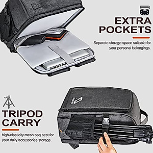 Golkcurx Camera Bag for DSLR/SLR Cameras，Camera Backpack Waterproof for Photographers Dark Grey L