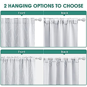 HOMEIDEAS Greyish White Blackout Curtains 52 X 84 Inches Long 2 Panels Silver Wave Line with Dots Printed Back Tab Room Darkening Curtains, Pocket Thermal Light Blocking Window Curtains for Bedroom