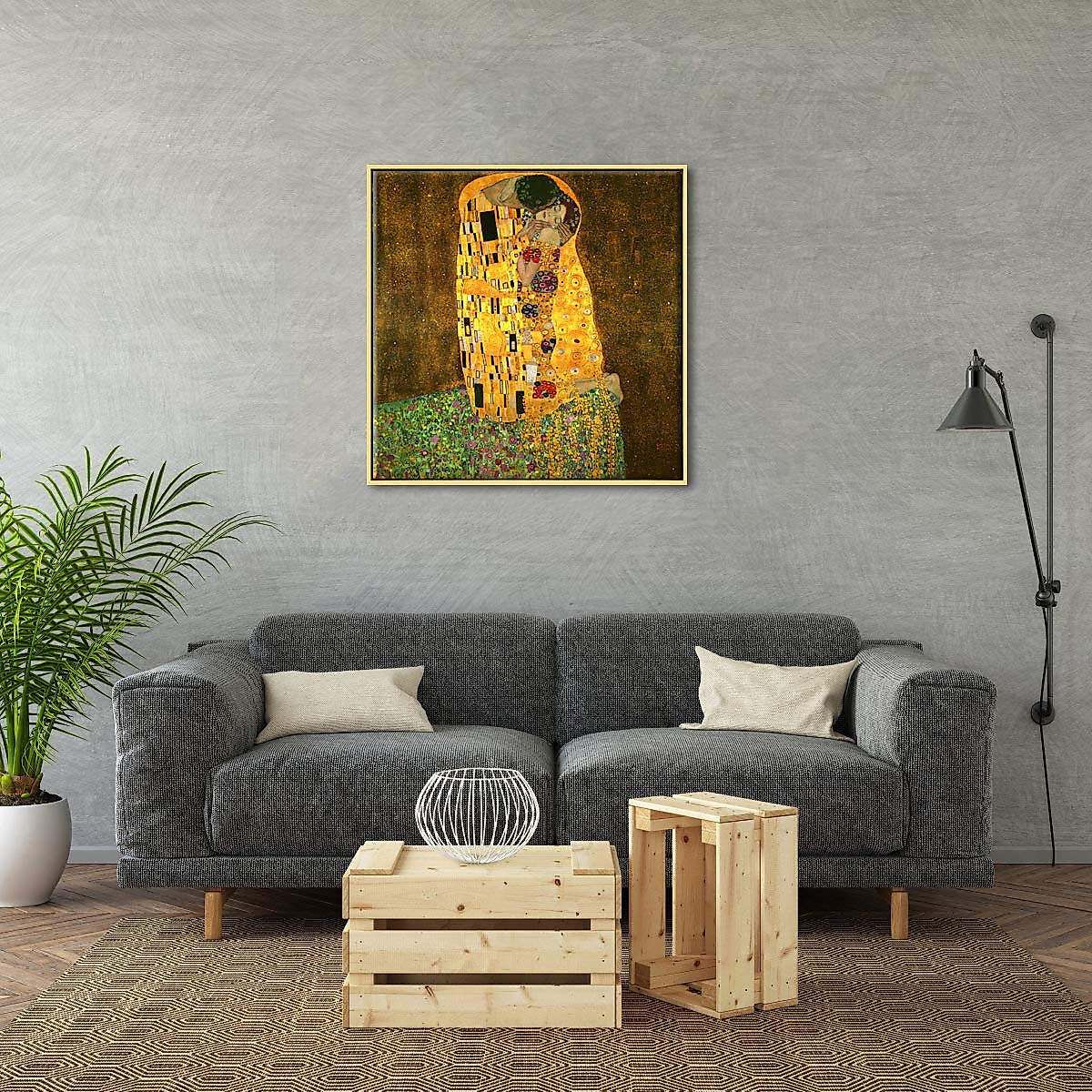 Wieco Art Framed Art the Kiss by Gustav Klimt Famous Oil Paintings Reproductions Modern Giclee Canvas Prints Canvas Wall Art with Golden Picture Frames for Wall Decor Home Decorations
