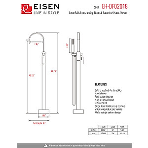 Sevenfalls 8018 Floor Mount Freestanding Bathtub Faucet Single Handle Tub Filler with Handheld Shower, Brushed Gold