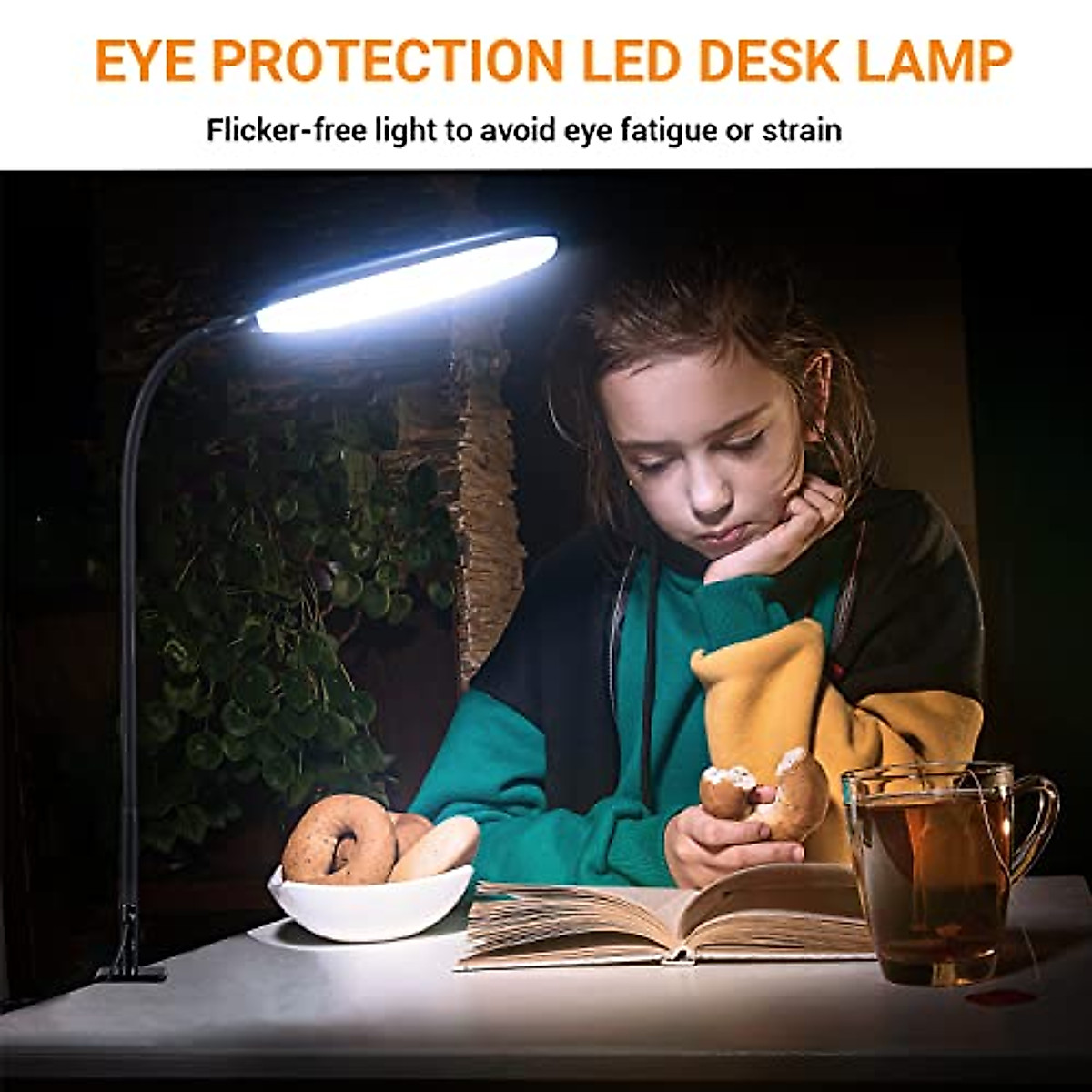 CELYST LED Desk Lamp with Clamp, 10W Flexible Gooseneck Swing Arm Clip Lamp with USB Plug, 3 Color Modes, 30 Brightness Levels, Eye-Caring Portable Desk Light for Home Office Reading Working (Black)
