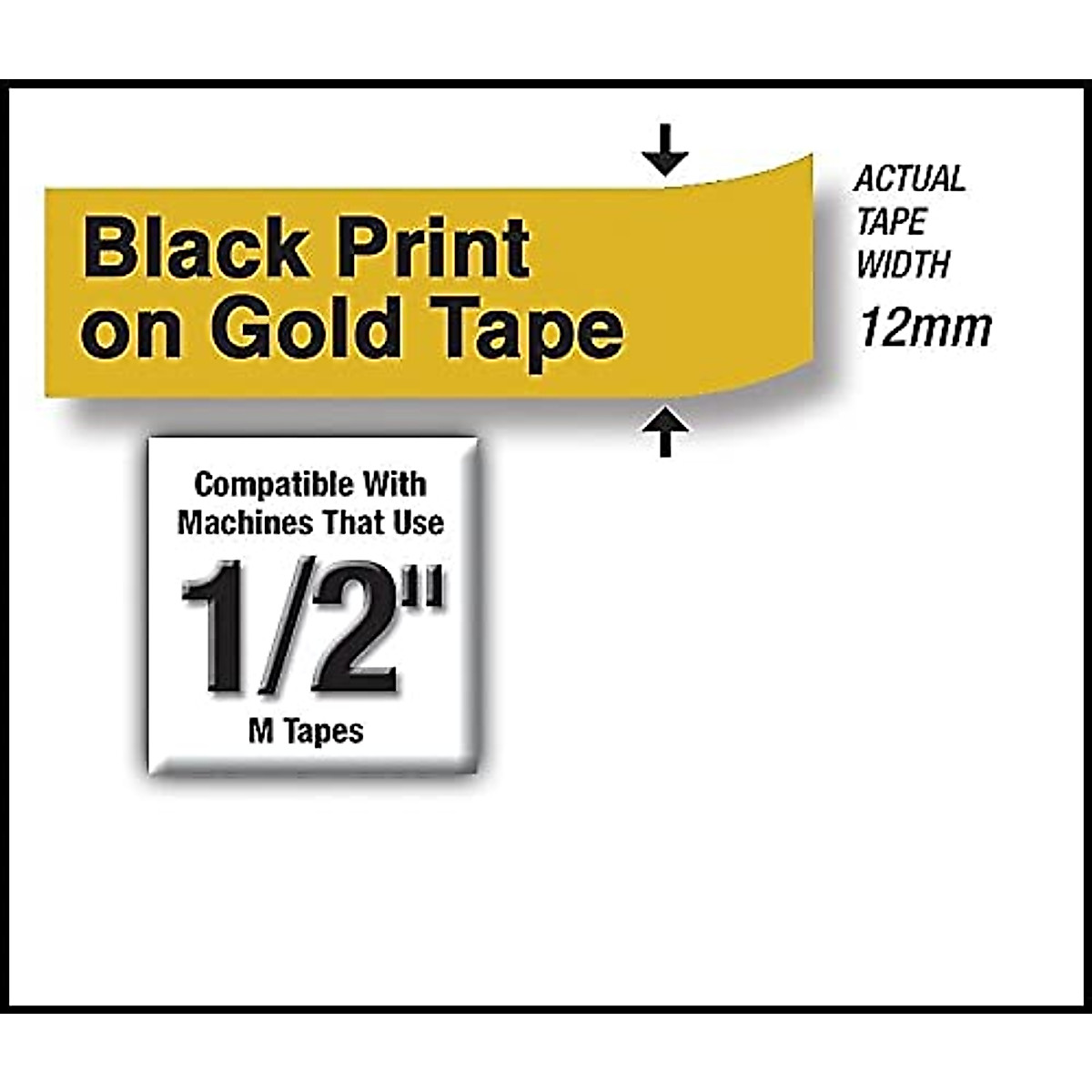 Brother M831 M Series Labeling Tape for P-Touch Labelers, 1/2-Inch W, Black On Gold