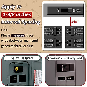 Generator Interlock Kit Compatible w/Square D QO & Homeline 150 or 200A Breaker Box, 1-3/8” Space on Main & Generator Circuit Panel, Safety Manual Lockout Transfer-Switch for Outdoor Portable Power