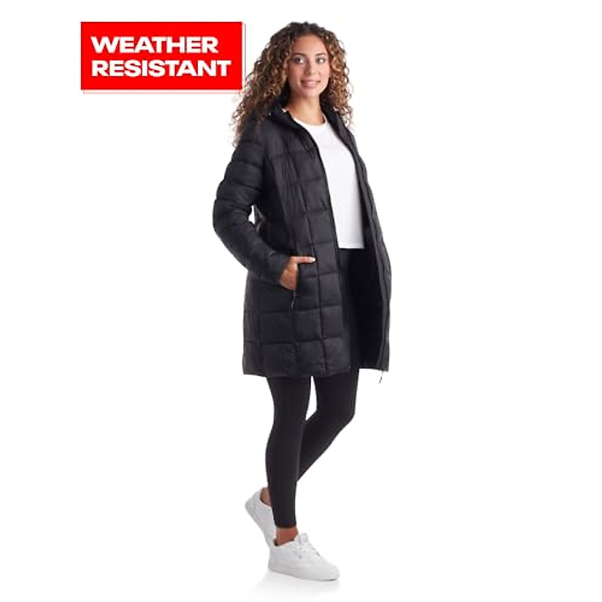 Reebok Women's Winter Jacket - Long Length Quilted Puffer Parka - Heavyweight Outerwear Coat for Women (S-XL), Size Medium, Black