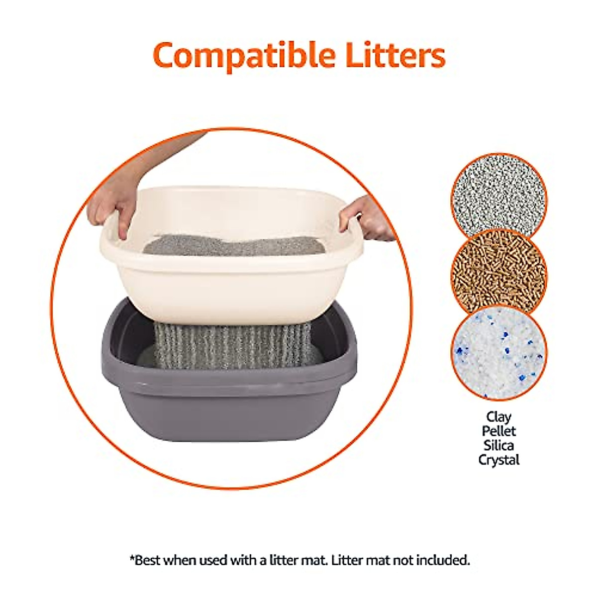 Amazon Basics Sifting Scoop-Free Easy-to-Clean Cat Litter Box, Large, Gray