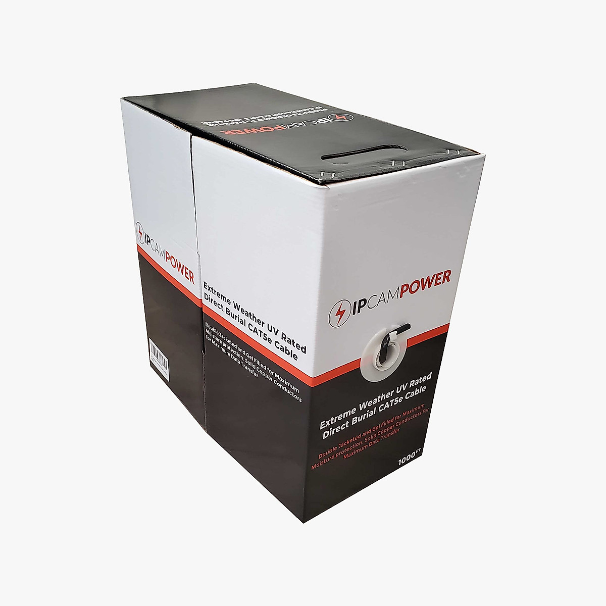 IPCamPower CAT5e Cable 1000' Gel Filled Direct Burial Double Jacketed Weatherproof Waterproof UV Rated Solid Copper, Easy Pull Box