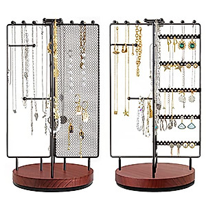 ProCase Jewelry Holder Organizer Earring Stand with 28 Necklace Hooks, 360 Rotating Necklace Holder Earrings Storage Rack Jewelry Tower Bracelet Holder, Holds More than 100 Pairs Earrings -Black