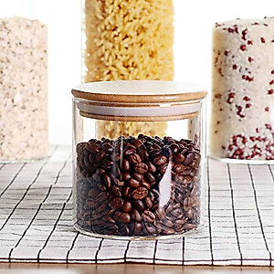 LEAVES AND TREES Y Stackable Kitchen Canisters Set, Pack of 5 Clear Glass Food Storage Jars Containers with Airtight Bamboo Lid for Candy, Cookie, Rice, Sugar, Flour, Pasta, Nuts