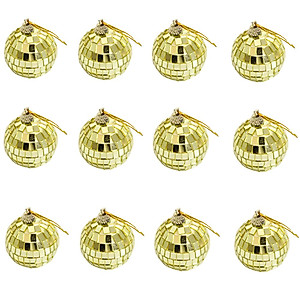 12 pcs 2-inch Mirror Disco Ball Decoration,Christmas Tree Wedding Birthday Party Accessories Disco Decorative Mirror Ball (Gold)