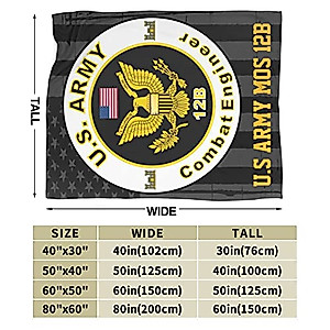 HUZEIMINniu Us Army Mos 12b Combat Engineer Warm Throw Blanket Sofa Blanket Movies Blanket for Bed Couch Living Room Blankets 60"X50"